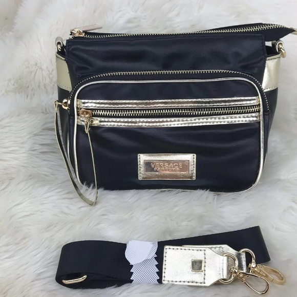 Versace | Bags | Versace Gold Metallic Crossbody Tote Bag Purse Nwt ...